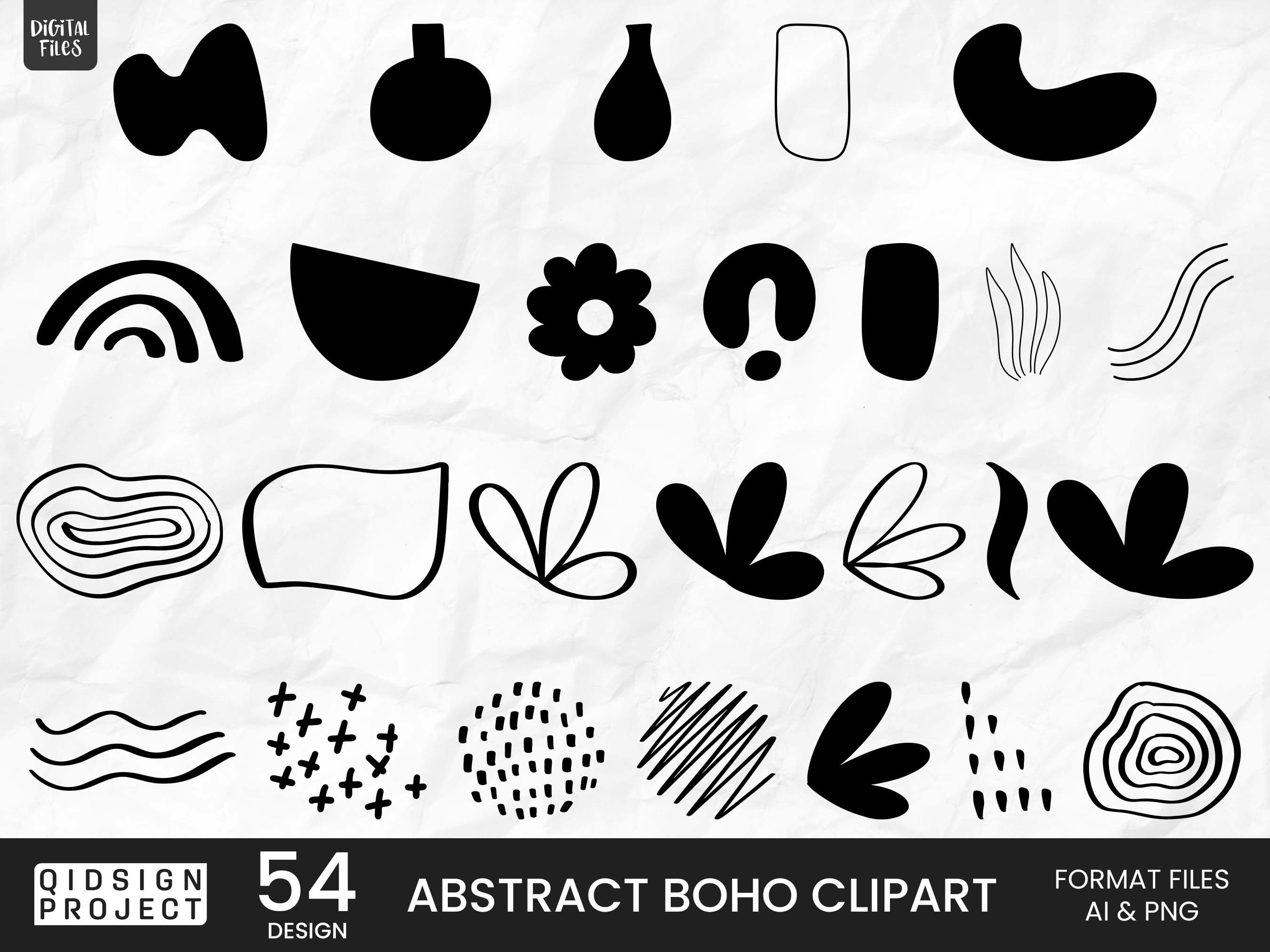 54 Abstract Boho Clipart, Bohemian Clipart Shapes, Modern Boho Collage ...