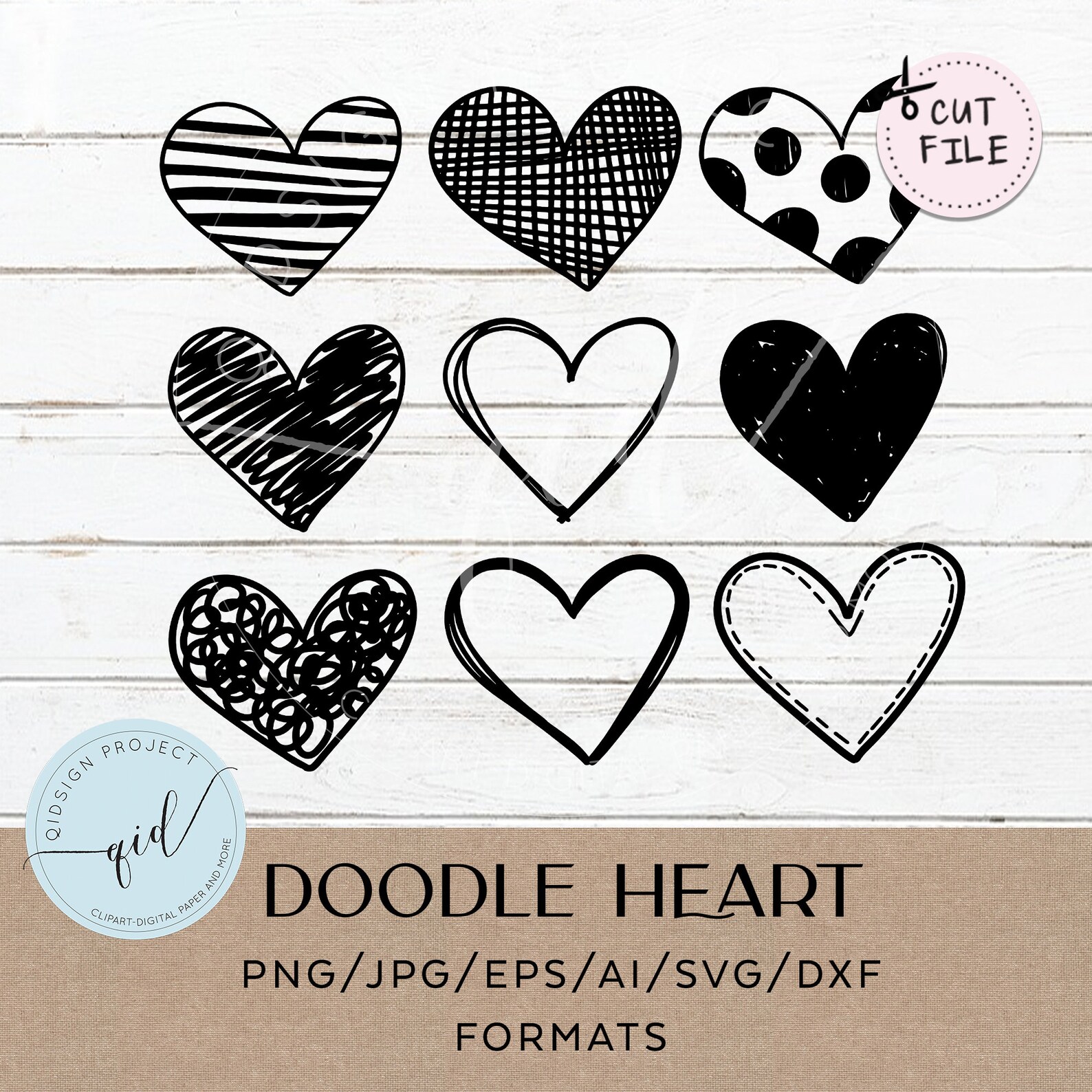 Doodle heart svg Hand drawn heart svg Silhouette cut files | Etsy