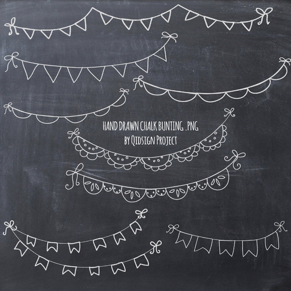 Hand Drawn Chalk Bunting Clipart Doodle Chalk Bunting Scrapbook ...