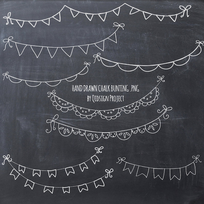 Hand Drawn Chalk Bunting Clipart Doodle Chalk Bunting Scrapbook ...