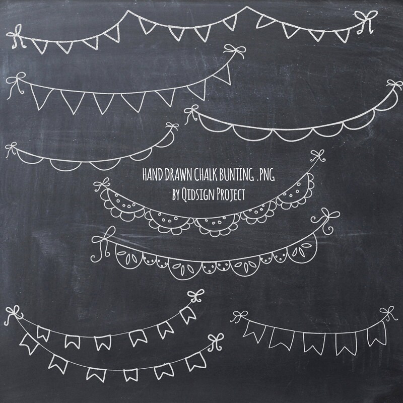 Hand Drawn Chalk Bunting Clipart Doodle Chalk Bunting Scrapbook ...