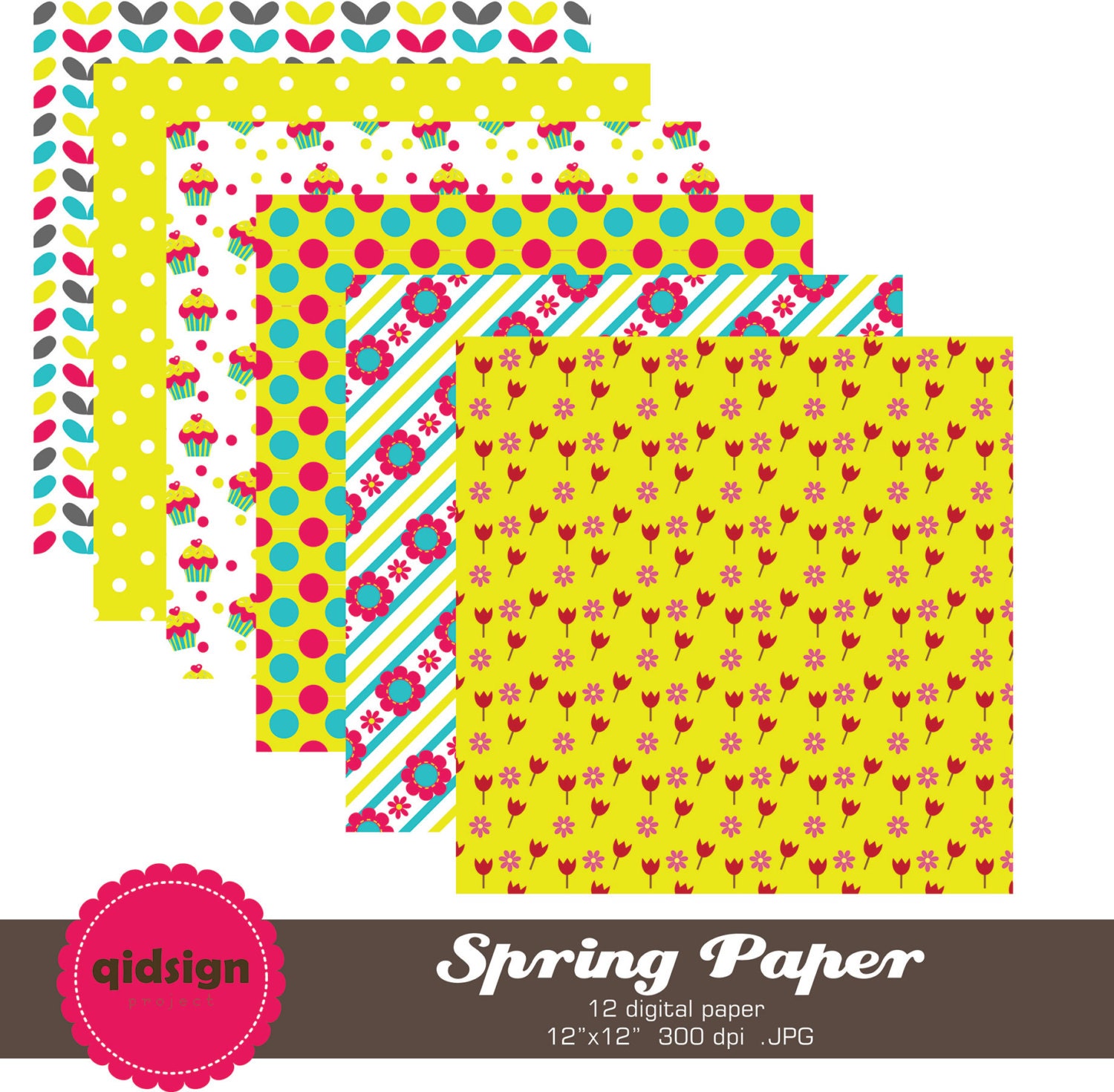 Floral dots and chevron digital paper pack great for | Etsy