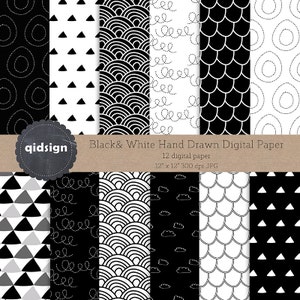 Hand Drawn Black and White Digital Paper Personal and Commercial Use ...