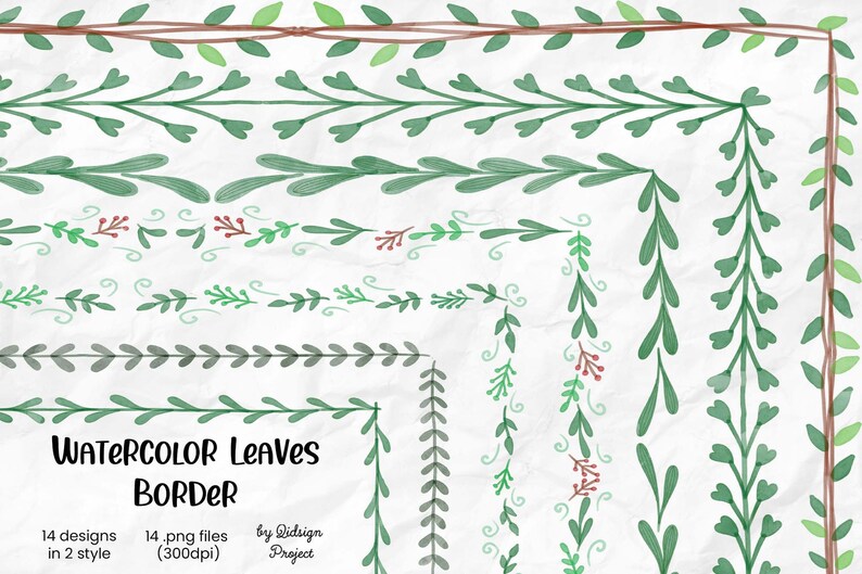 14 Watercolor Leaves Border, Decorative Element, Leaves Border Journal ...