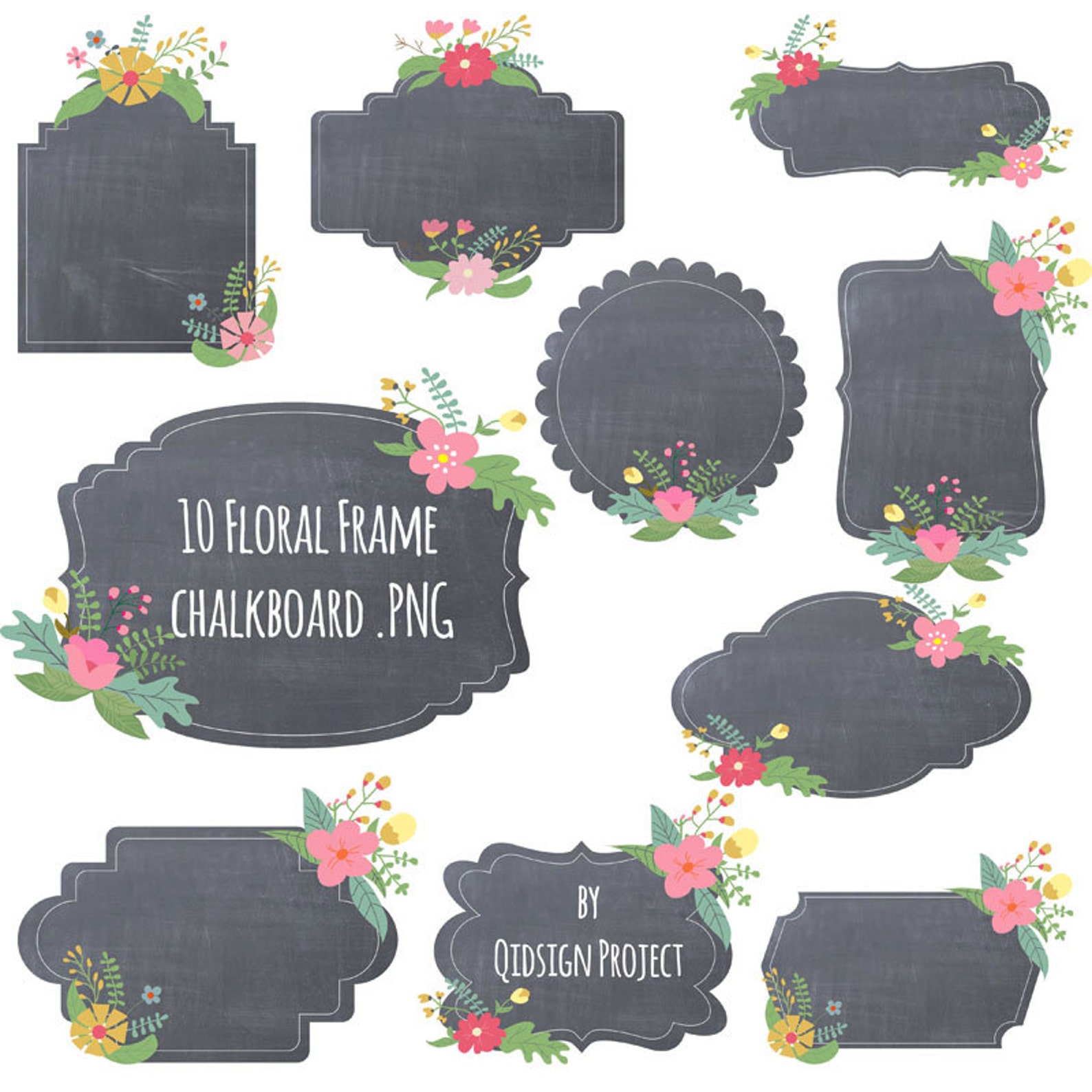Floral Chalkboard Frame Clipart Floral Frame Chalkboard Frame for ...