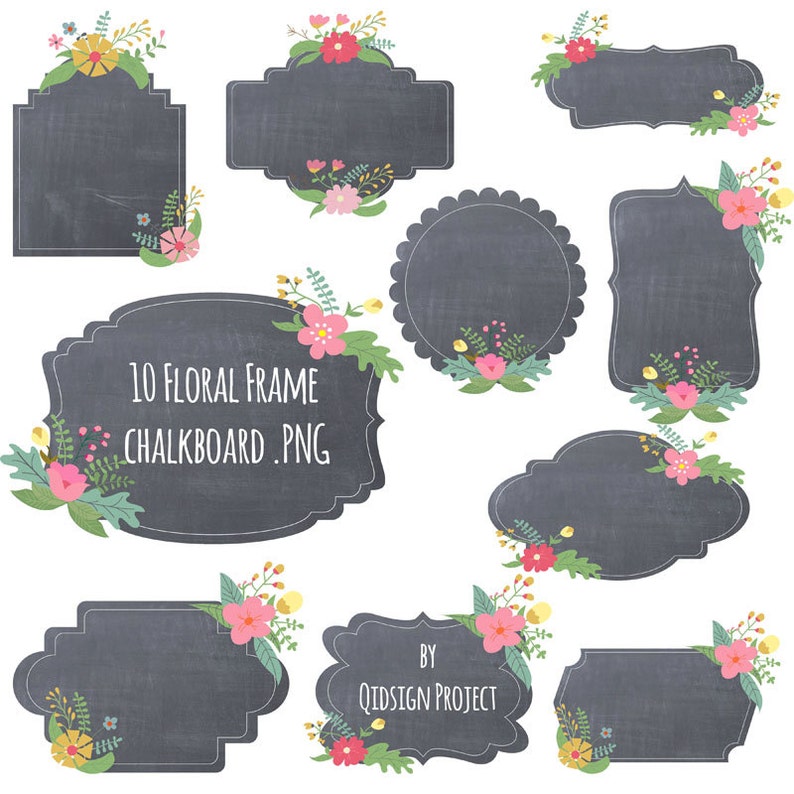 Floral Chalkboard Frame Clipart Floral Frame Chalkboard Frame - Etsy