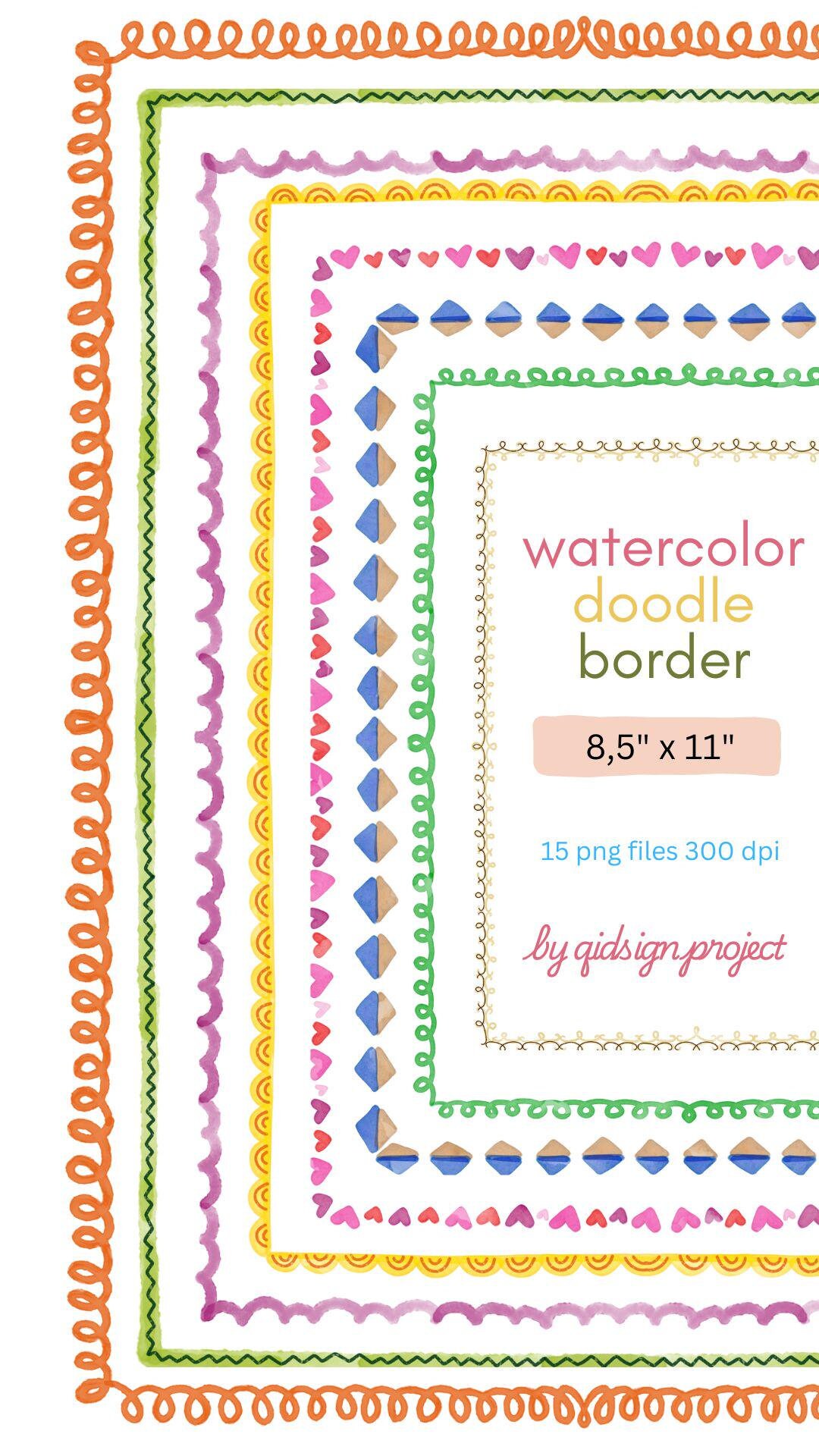 15 Doodle Watercolor Border 169, Watercolor Brush Strokes, Watercolor ...