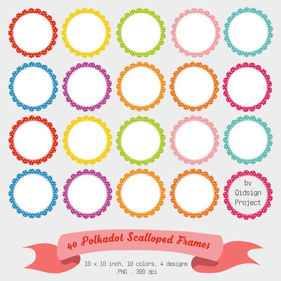 40 Polkadot Scalloped Frames for Sticker, Name Tag, Product Label ...