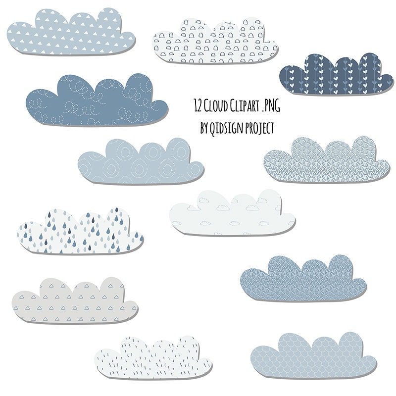 12 Digital Cloud Clipart Hand Drawn Pattern Invitation Backdrop ...