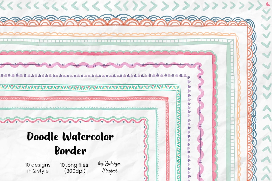 10 Doodle Watercolor Border, Decorative Element, Border Png, Decorative ...