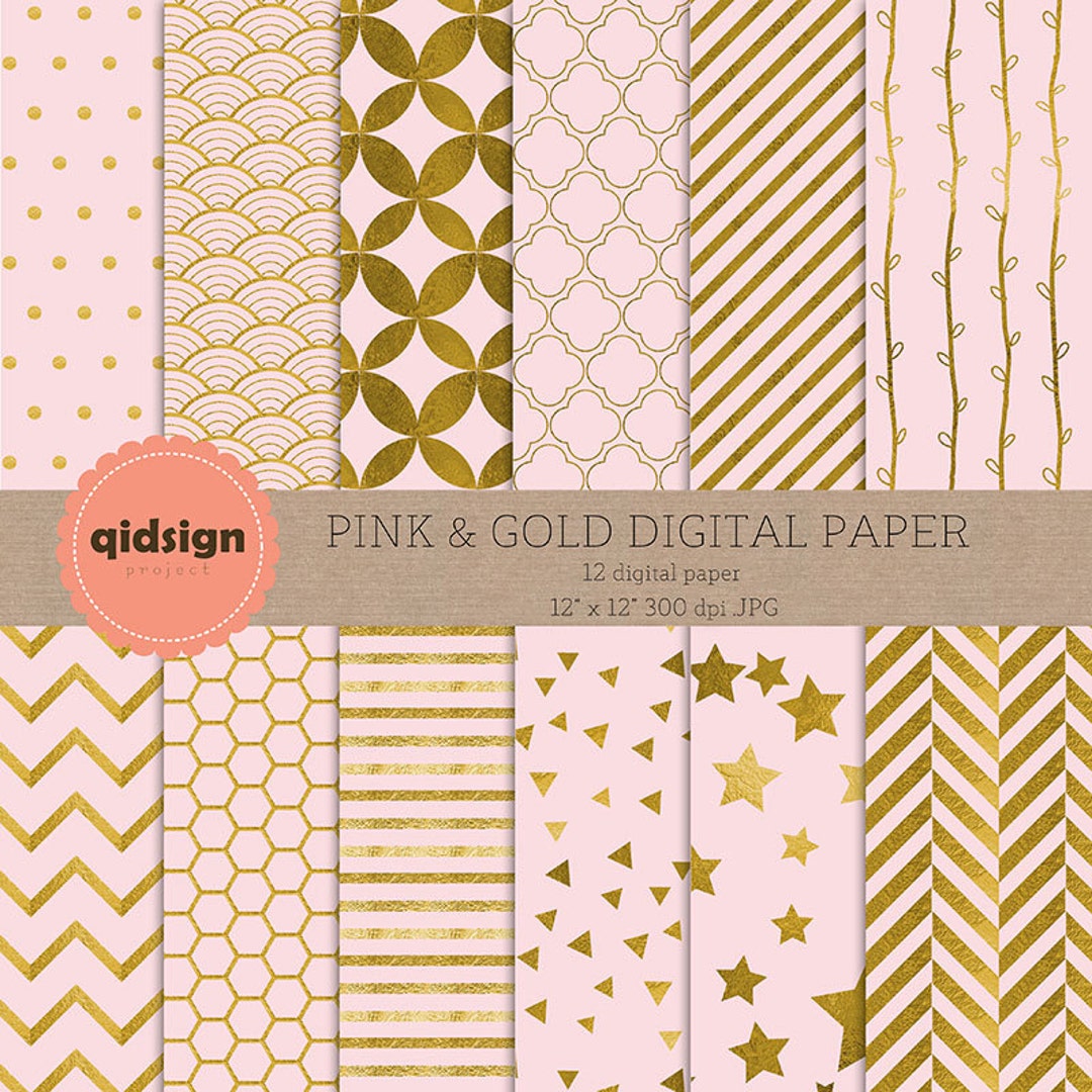 Pink & Gold Digital Paper, Commercial Use, Pink Digital Paper Pack ...