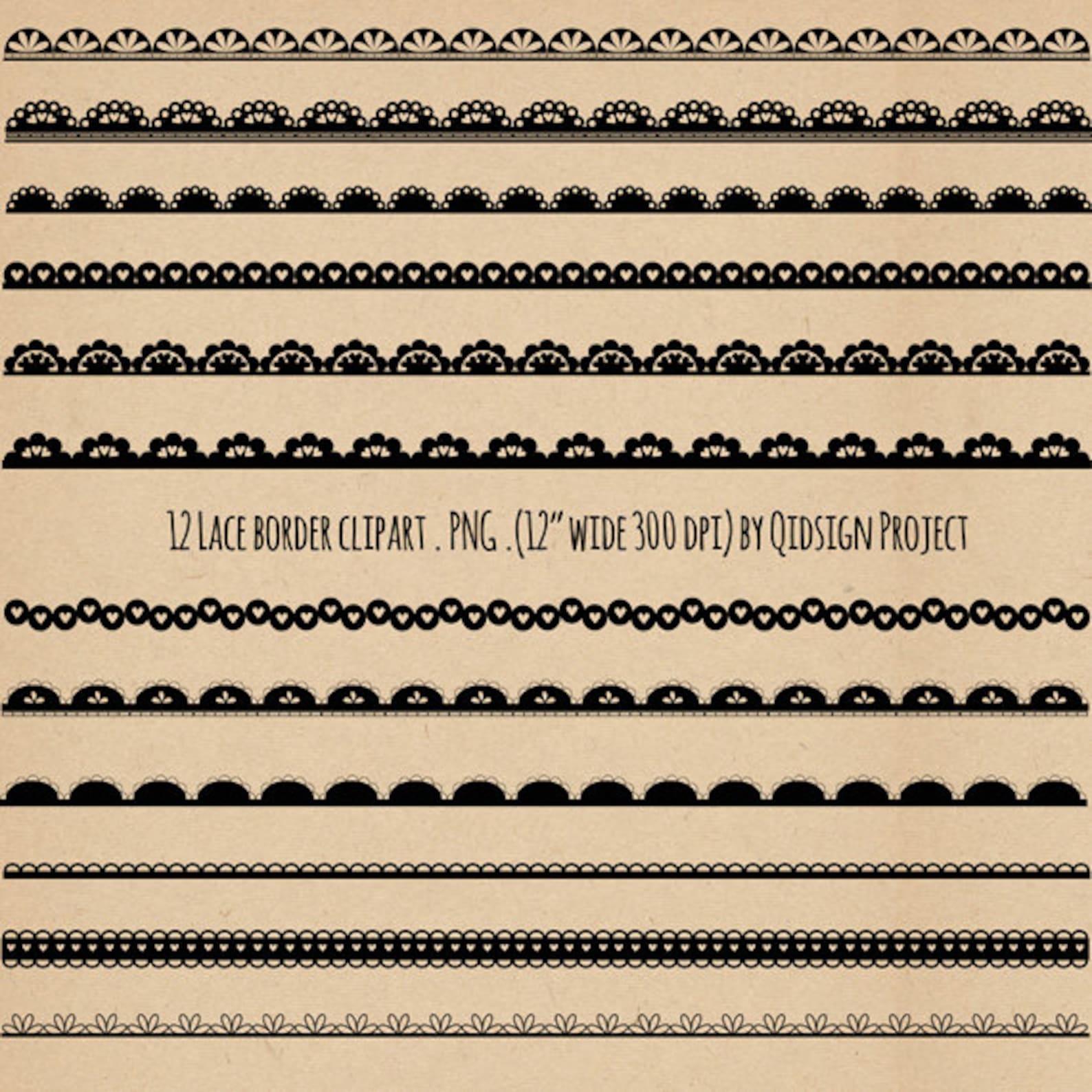 Printable Lace Border PNG, Black Scalloped Borders for Scrapbook ...