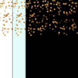 Digital Paper Gold Confetti White, Mint and Black, Great for New Years ...