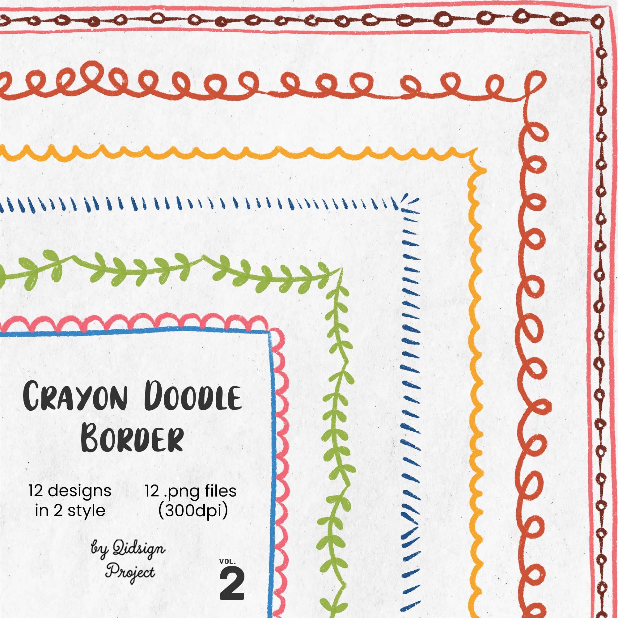 12 Crayon Doodle Border, Decorative Element, Crayon Brush Strokes, Page ...