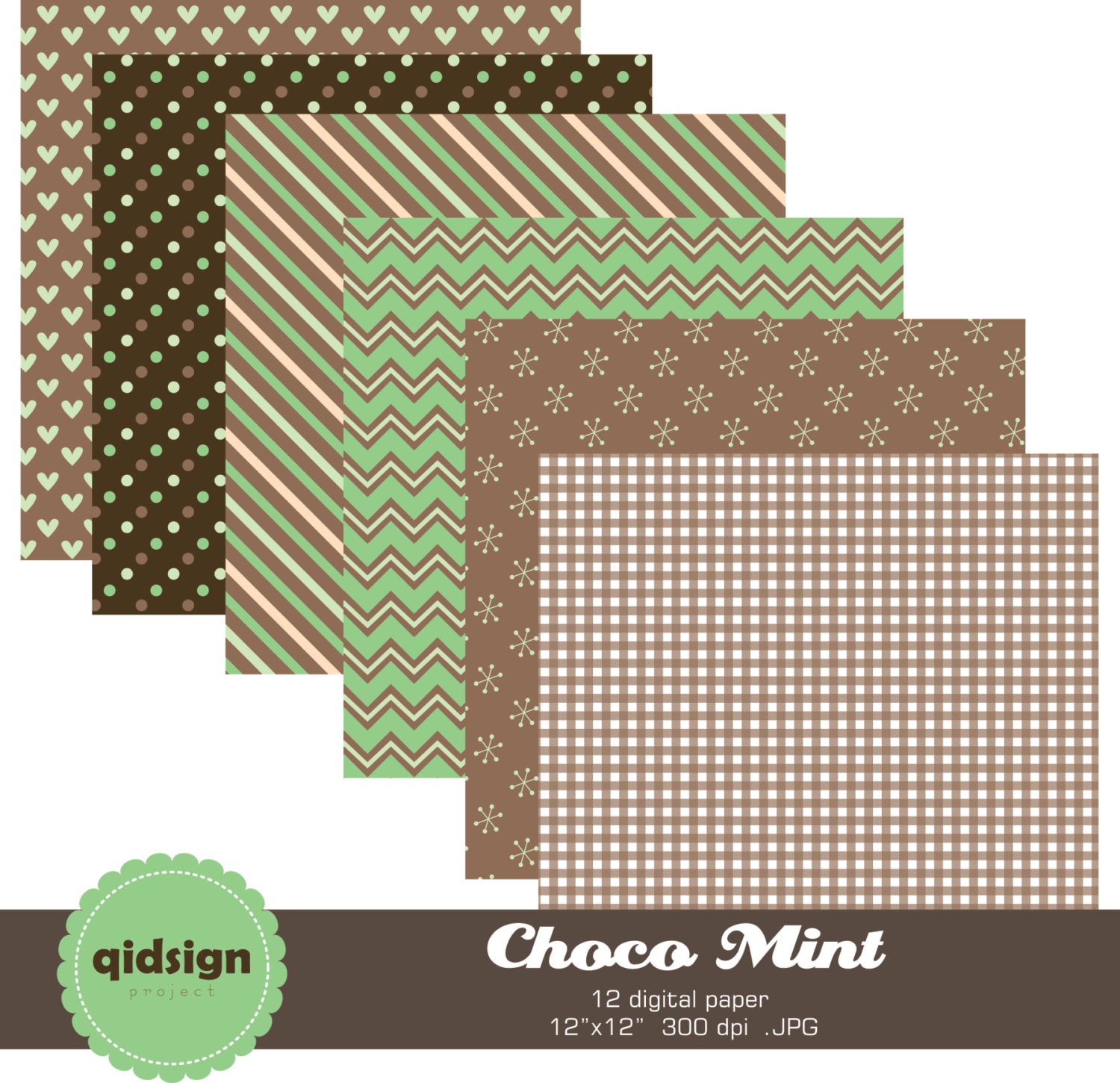 Mint Brown Chocolate Digital Paper Pack Personal and - Etsy
