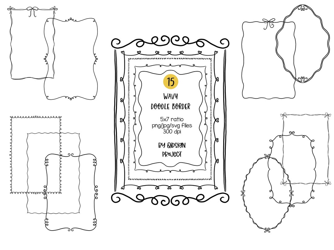 15 Wavy & Doodle Frames SVG Bundle, Hand Drawn Invitation Borders ...