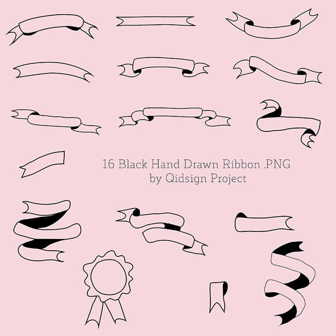 16 Black Hand Drawn Ribbon Clipart Scrapbook Embellish Blog Graphics ...