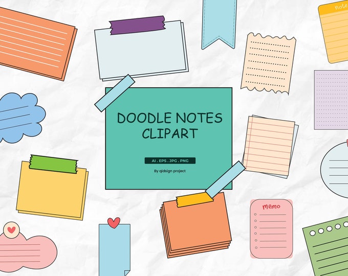 Doodle Note Boxes Clipart - Hand Doodled Sticky Notes - Black & White ...