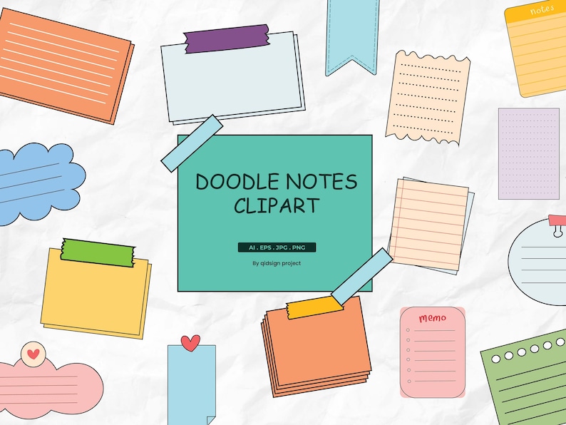 Doodle Notes Clipart, Sticky Note Clipart, Hand Drawn Bullet Journal ...