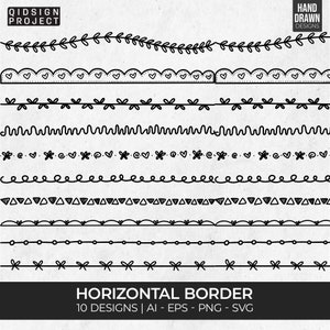 10 Horizontal Border, Decorative Element, Hand Drawn Border, Doodle ...