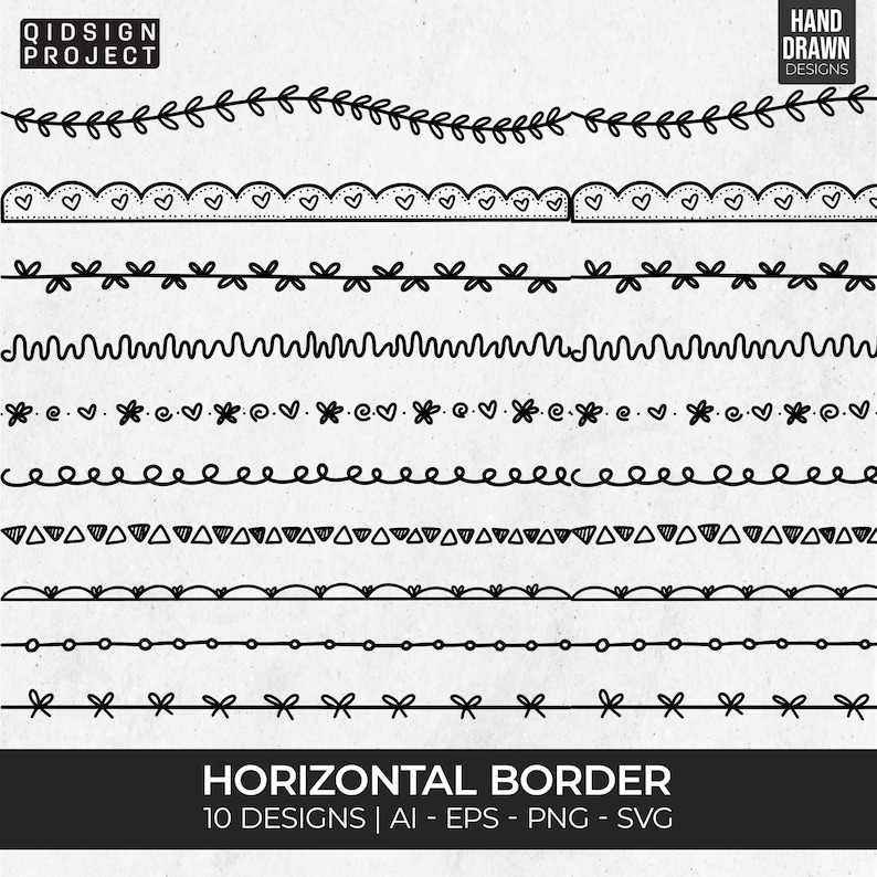 10 Horizontal Border, Decorative Element, Hand Drawn Border, Doodle ...