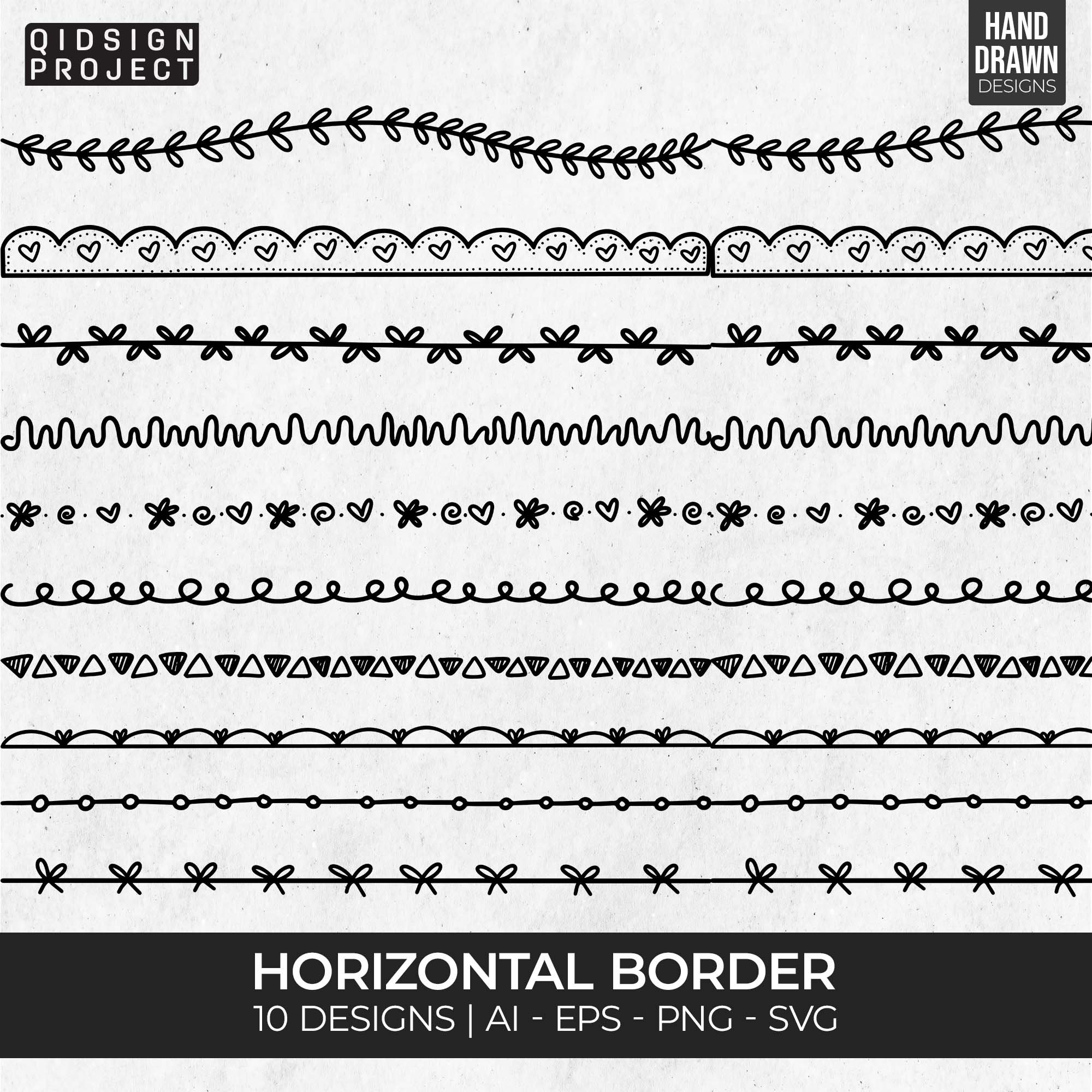 10 Horizontal Border, Decorative Element, Hand Drawn Border, Doodle ...