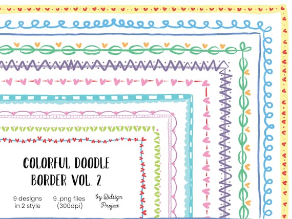 9 Colorful Doodle Border Vol. 2, decorative elements, page border ...