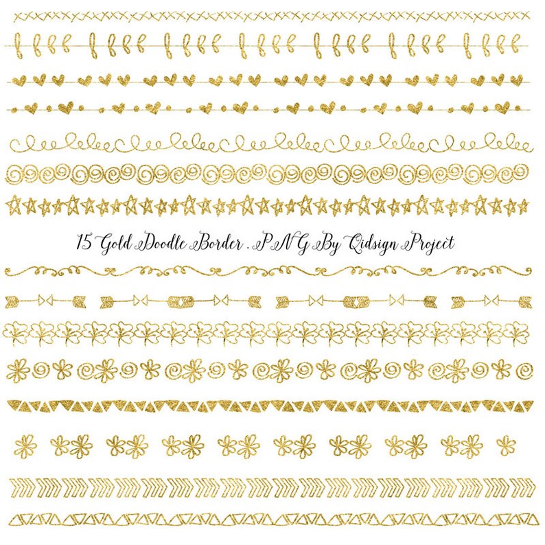Gold Doodle Border Clipart, Swirl Frame Graphics (PNG Digital Download ...