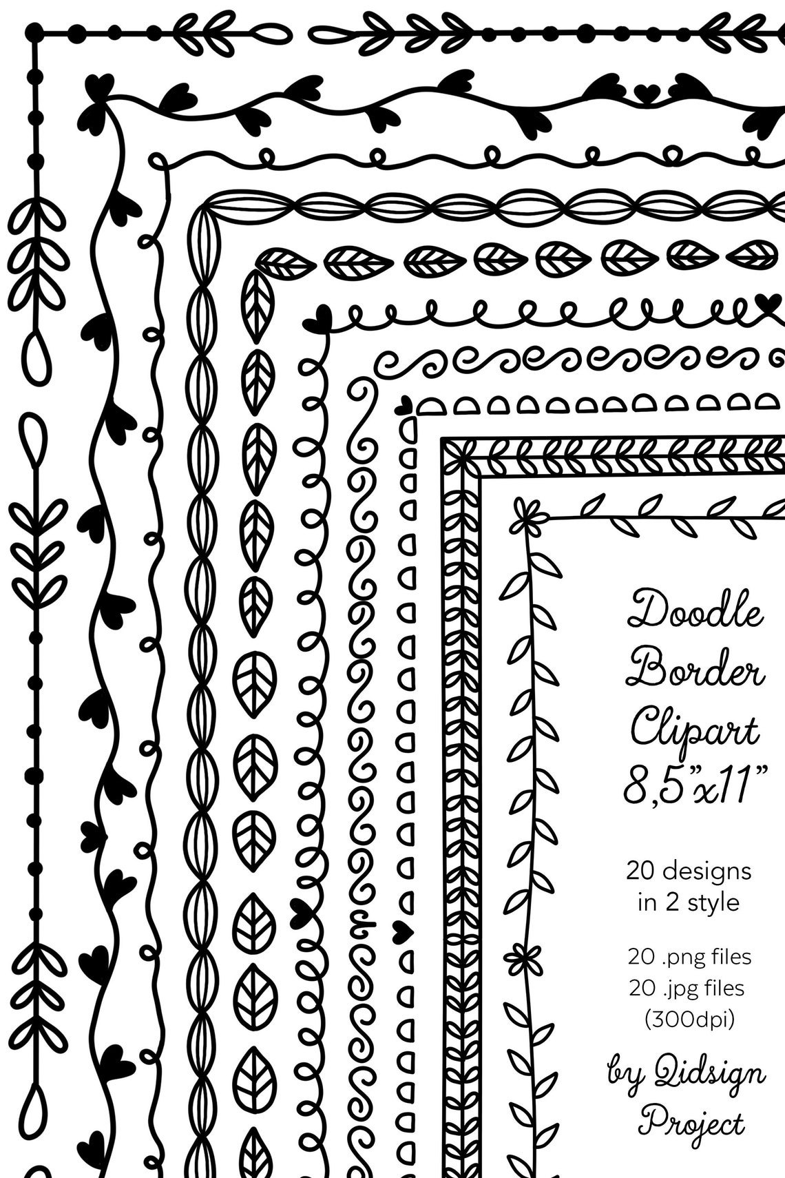 Digital Page Border Doodle Frames Clipart Handdrawn Clipart | Etsy