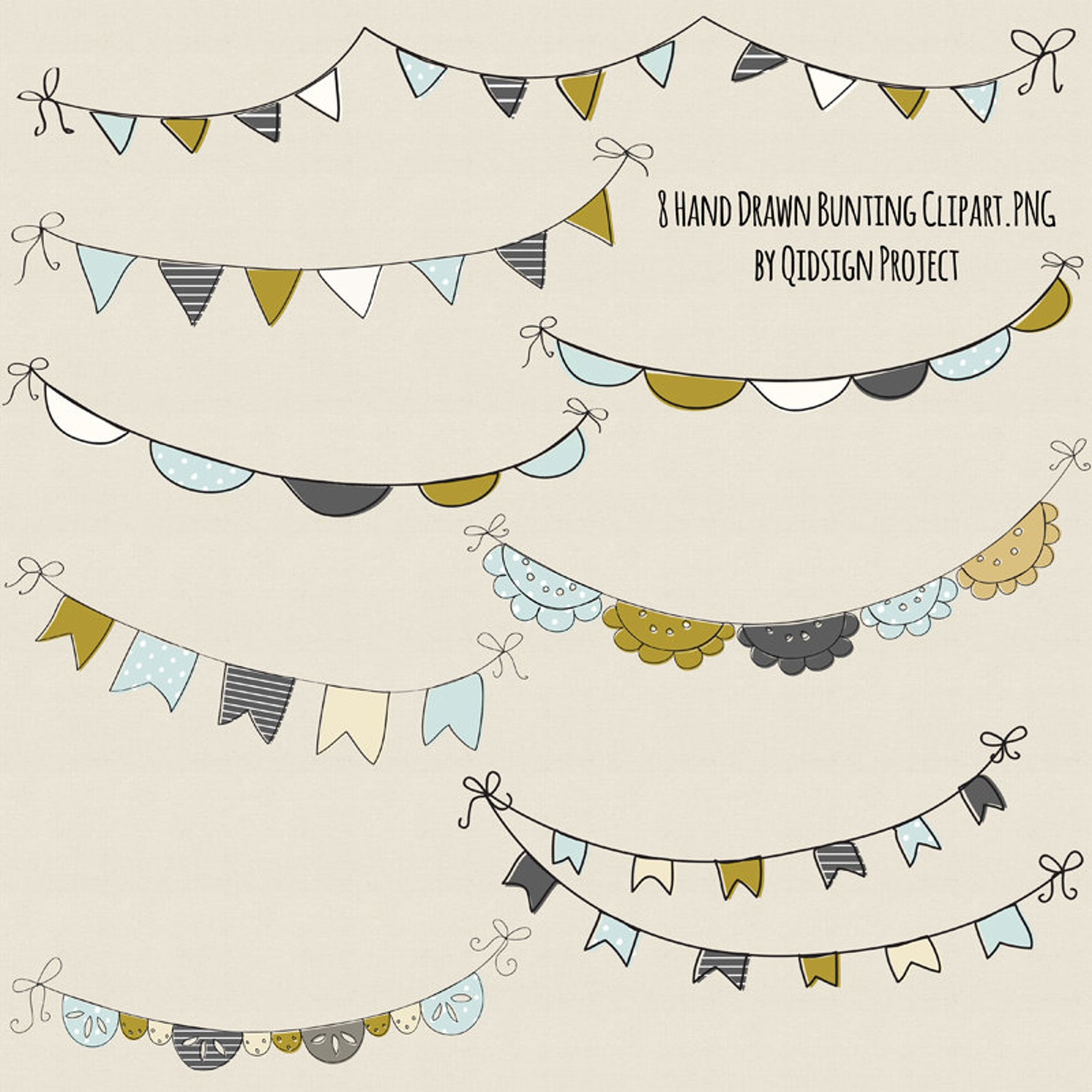 Hand Drawn Bunting Clipart Doodle Bunting Clipart Scrapbook - Etsy