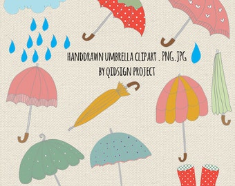 Hand Drawn Umbrella Clipart Rainy Day Clipart for Scrapbooking - Etsy