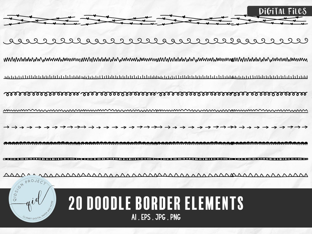 20 Doodle Border Elements, Hand Drawn Line, Border, Frame Vector Design ...
