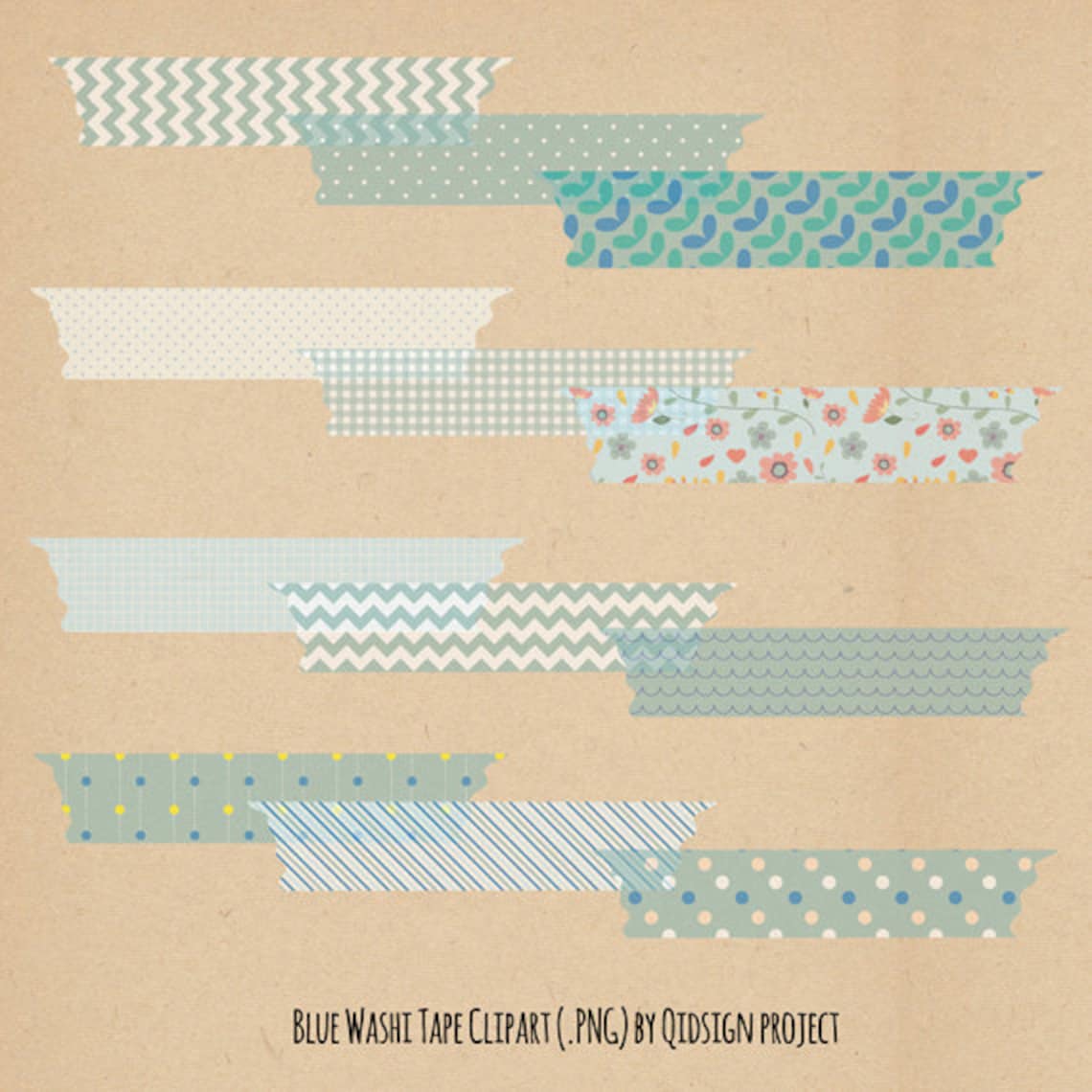Digital Washi Tape Clipart Blue Washi Tape Washi Tep Set | Etsy