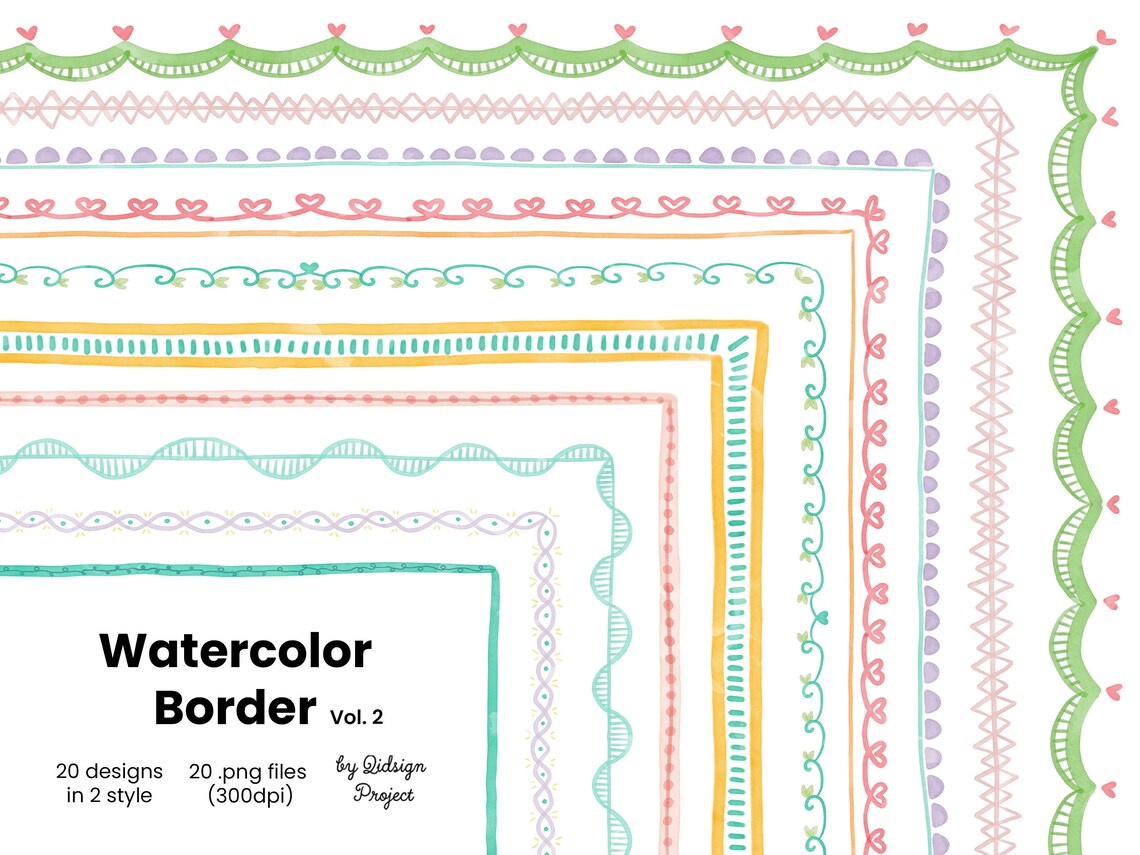 20 Doodle Watercolor Border, Decorative Elements, Page Border Journal ...