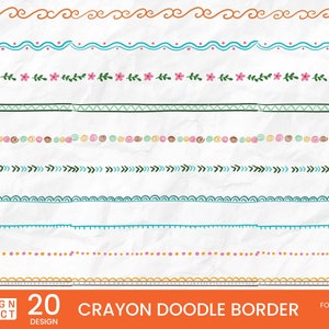 20 Crayon Doodle Border, Doodle Line Border, Decorative Elements ...