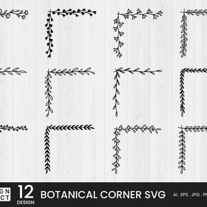 12 Botanical Corner SVG, Decorative Natural Leaf Corner Svg, Wedding ...