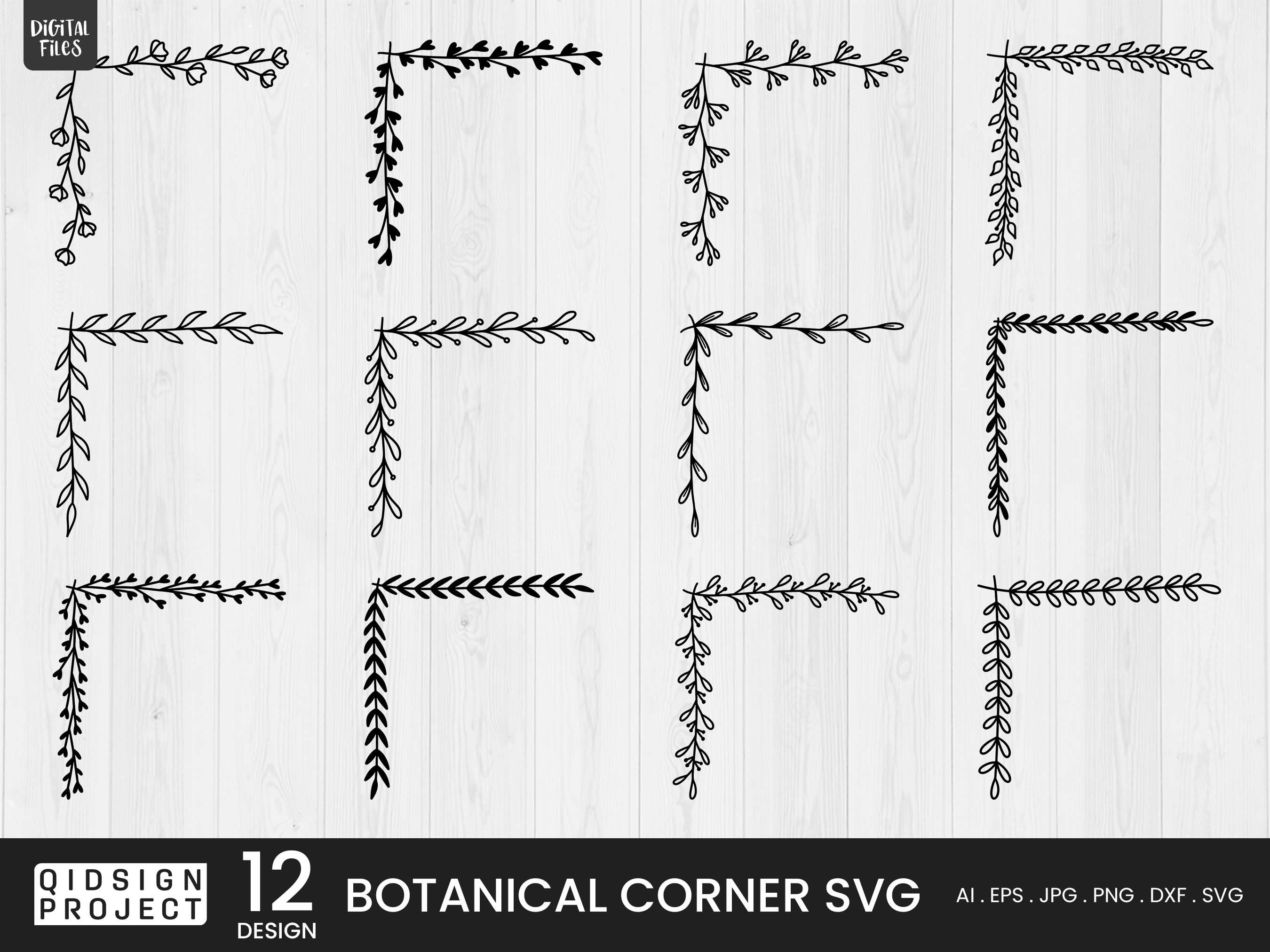 12 Botanical Corner SVG, Decorative Natural Leaf Corner Svg, Wedding ...