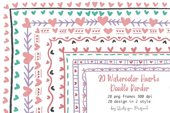 20 watercolor doodle borders, border png, decorative elements, page ...