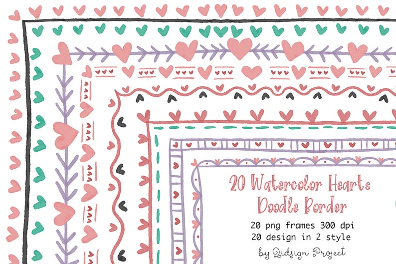 20 Watercolor Doodle Borders, Border Png, Decorative Elements, Page ...