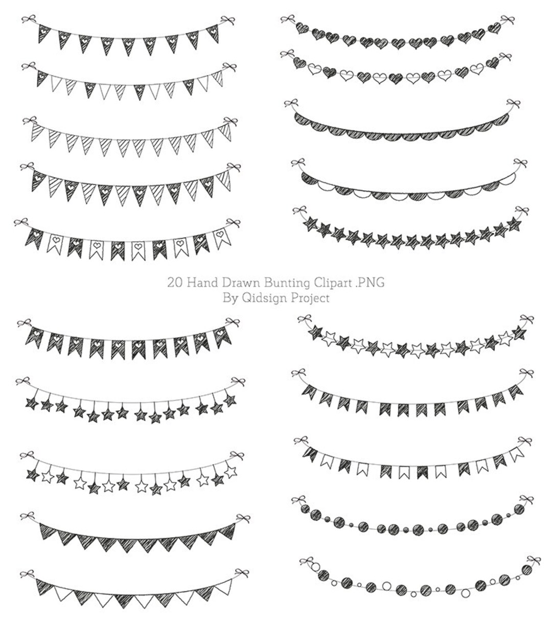 Hand Drawn Bunting Clipart Doodle Bunting Scrapbooking Commercial Use ...