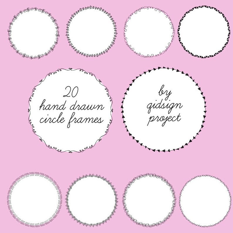 20 Hand Drawn Circle Frames Doodle Round Borders Digital - Etsy