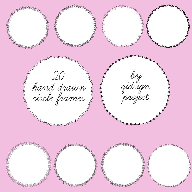 20 Hand Drawn Circle Frames Doodle Round Borders Digital - Etsy