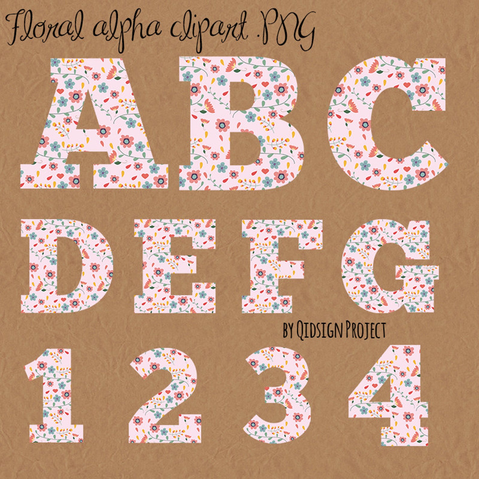 Alphabet With Floral Pattern Clipart in Pink Background, Great for ...