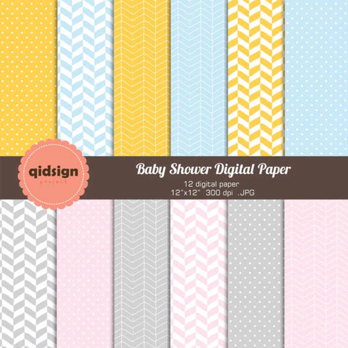 Baby Shower Digital Papers Yellow Scrapbooking Paper - Etsy