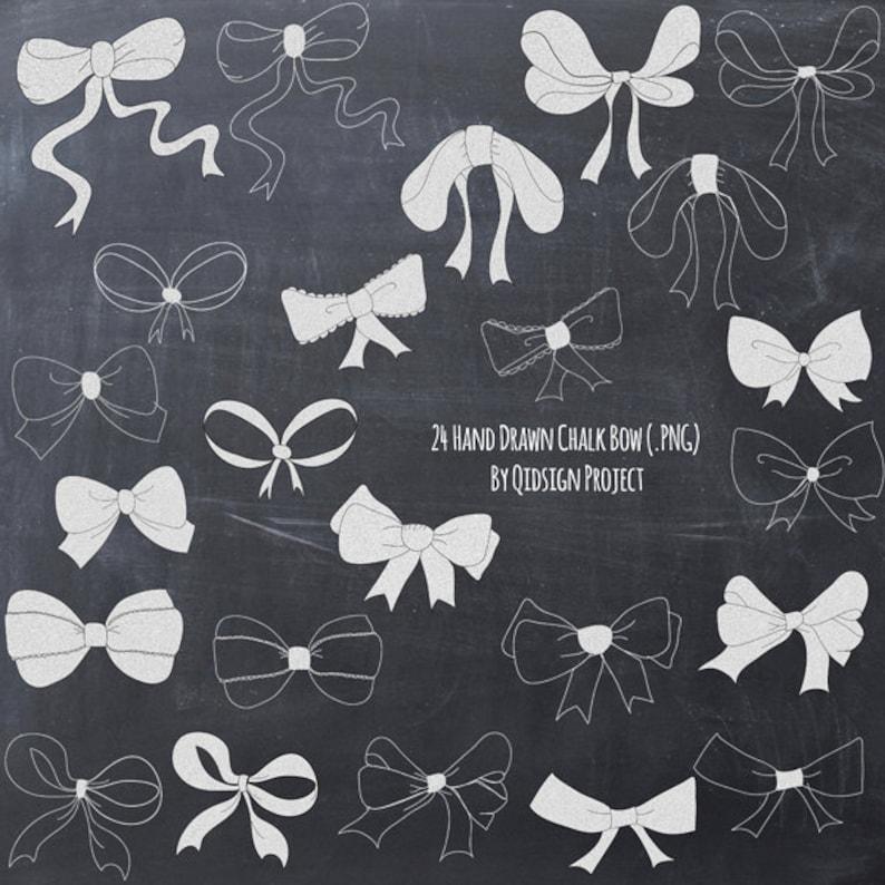 Hand Drawn Chalk Bows Clipart Chalk Ribbon Clipart Scrapbooking Wedding ...