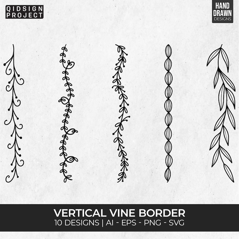 Vertical Floral Vine Border SVG for Wedding Invitation Design - Etsy