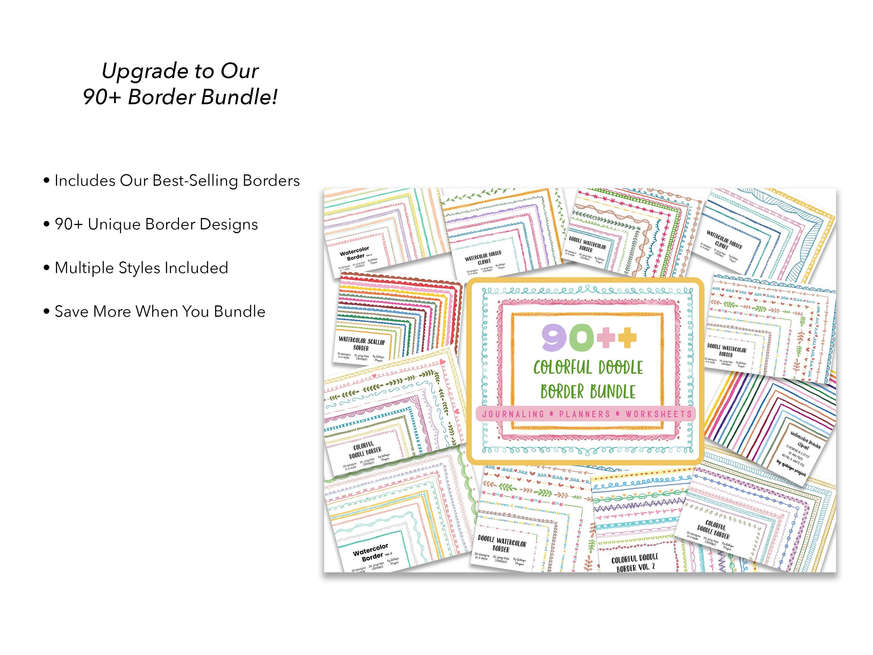 20 Doodle Watercolor Border, Decorative Elements, Page Border Journal ...