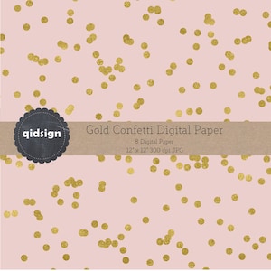 Gold Confetti Digital Paper Scrapbooking Invitation Background Personal ...