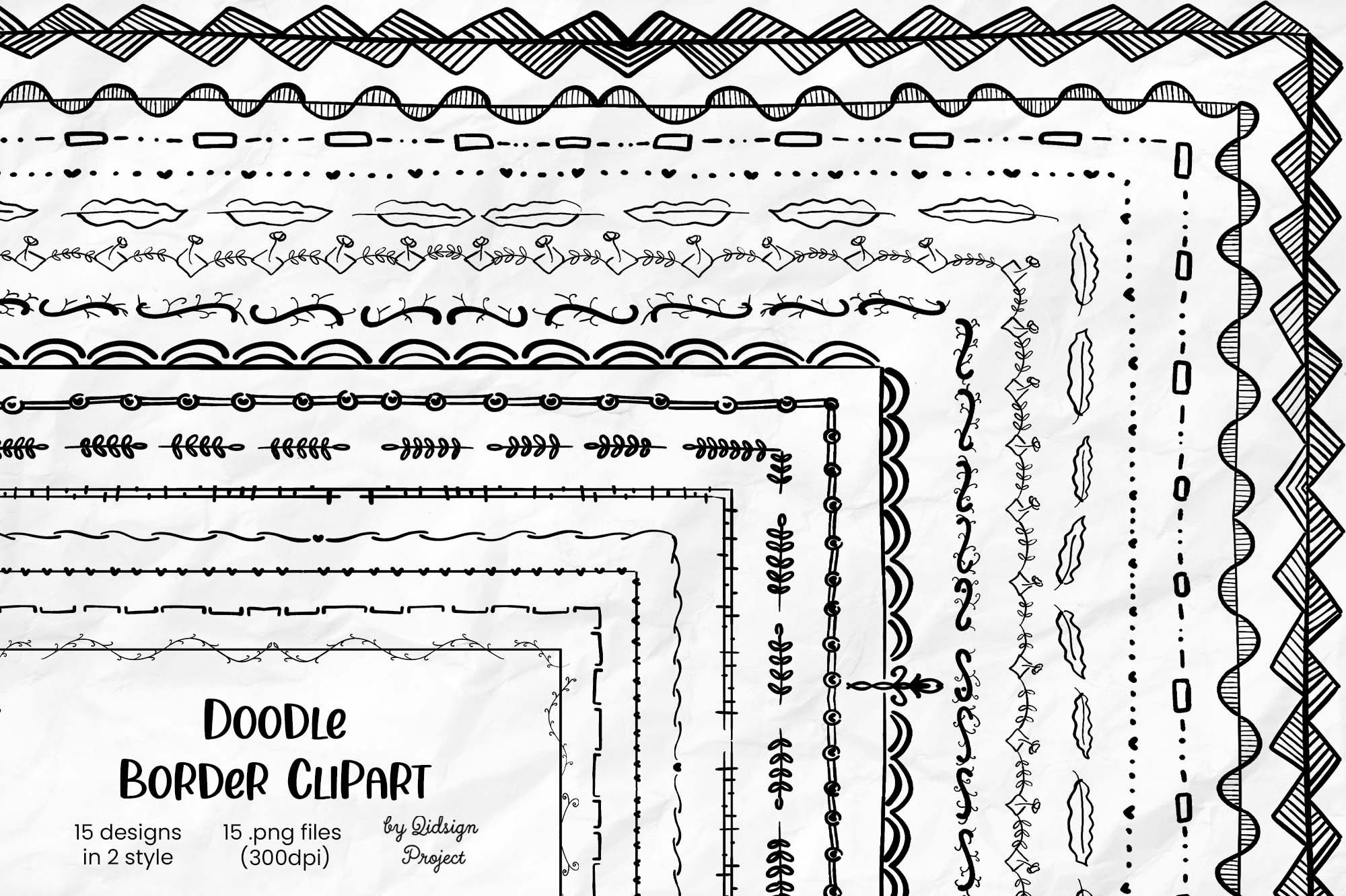 15 Doodle Border Clipart, Page Border, Bullet Journal Element ...
