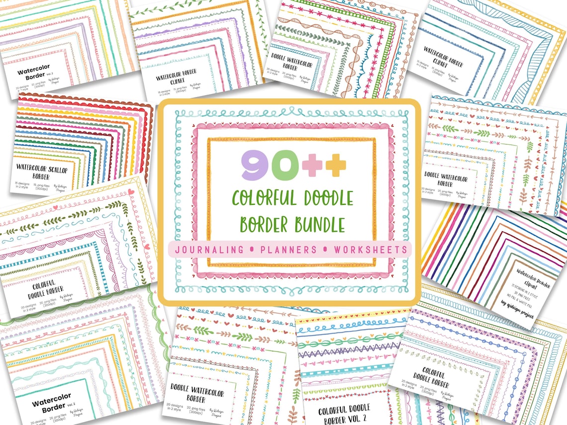 90 Watercolor Borders for Teachers | Classroom Worksheet & Planner Page ...